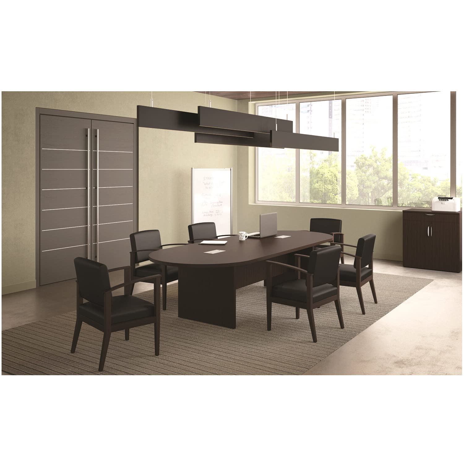 Thaweesuk Shop New 10 FT Laminate Espresso Finishes Modern Executive Oval Racetrack Shaped Conference Room Table Panel Style Legs Grommets Boardroom Office Meeting Desk Hardwood 118''L x 47''W x 29''H