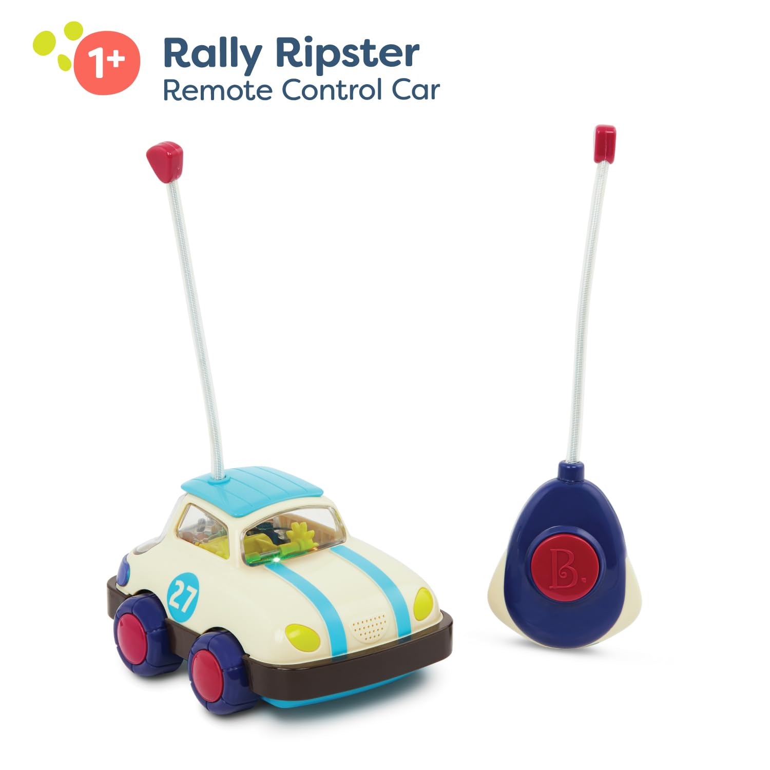 B. toys- Rally Ripster-Remote Control Car – RC Car for Toddlers, Kids – Light-Up Toy Car – Toy Vehicle – 12 Months +