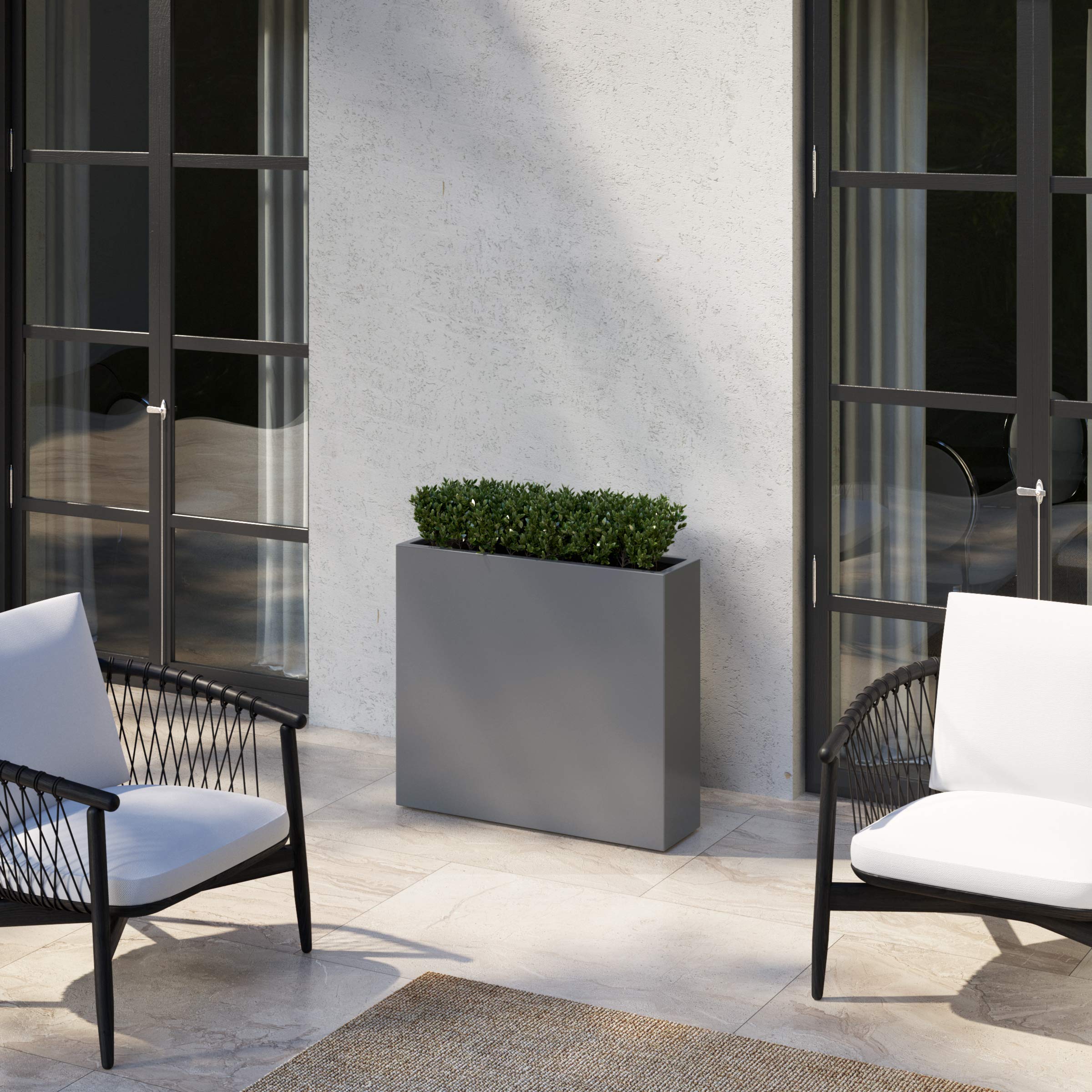 Austin Avenue Accents Black Lightweight Fiberglass Tall Rectangular Planter Box - 24 inches - Outdoor Planter - 24L x 10W x 24H