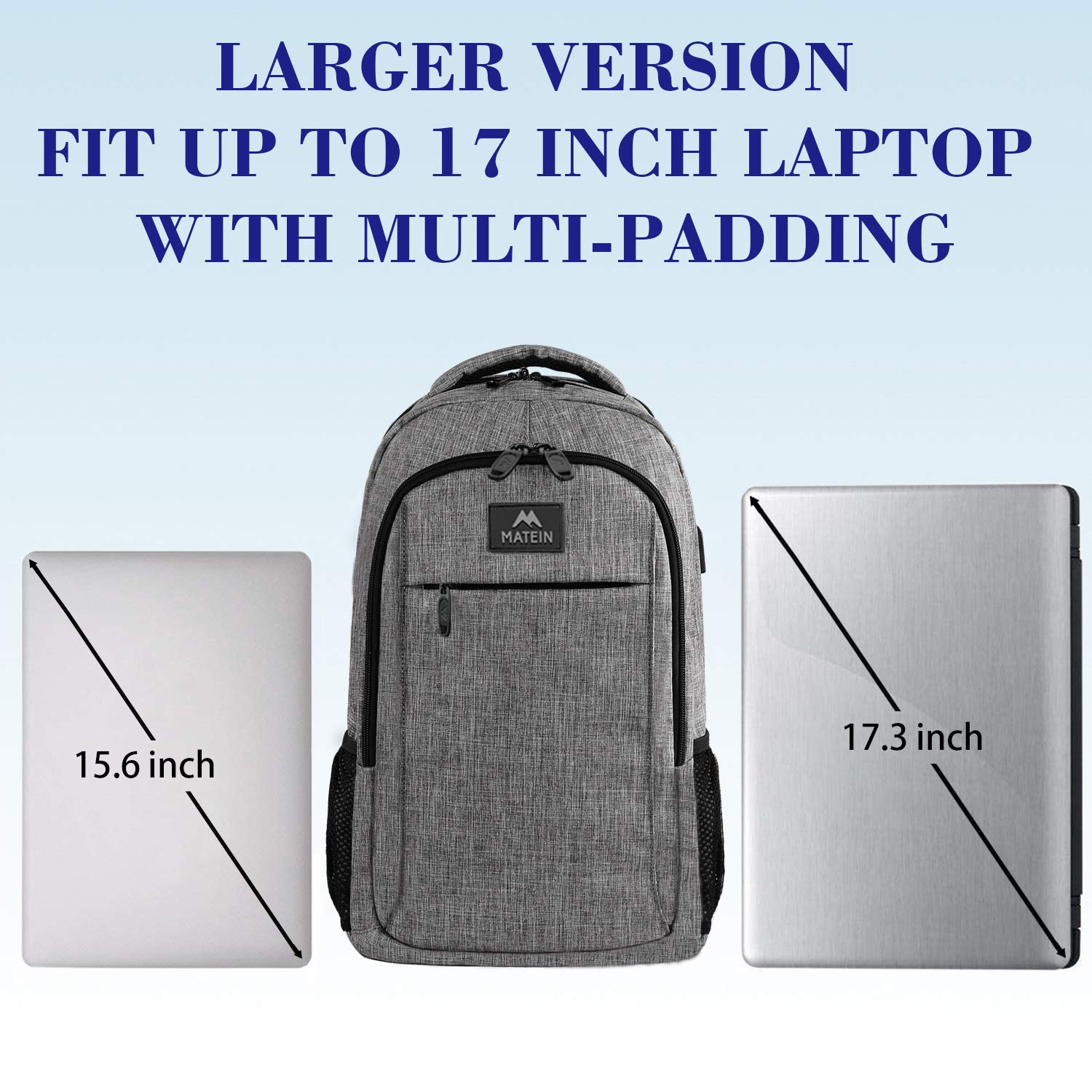 MATEIN 17 Inch Travel Laptop Backpack, Extra Large Business Backpack with USB Charging Port, Water-Resistant Computer Bag Daypack for Men Women Work Anti-Theft College Backpack, Grey
