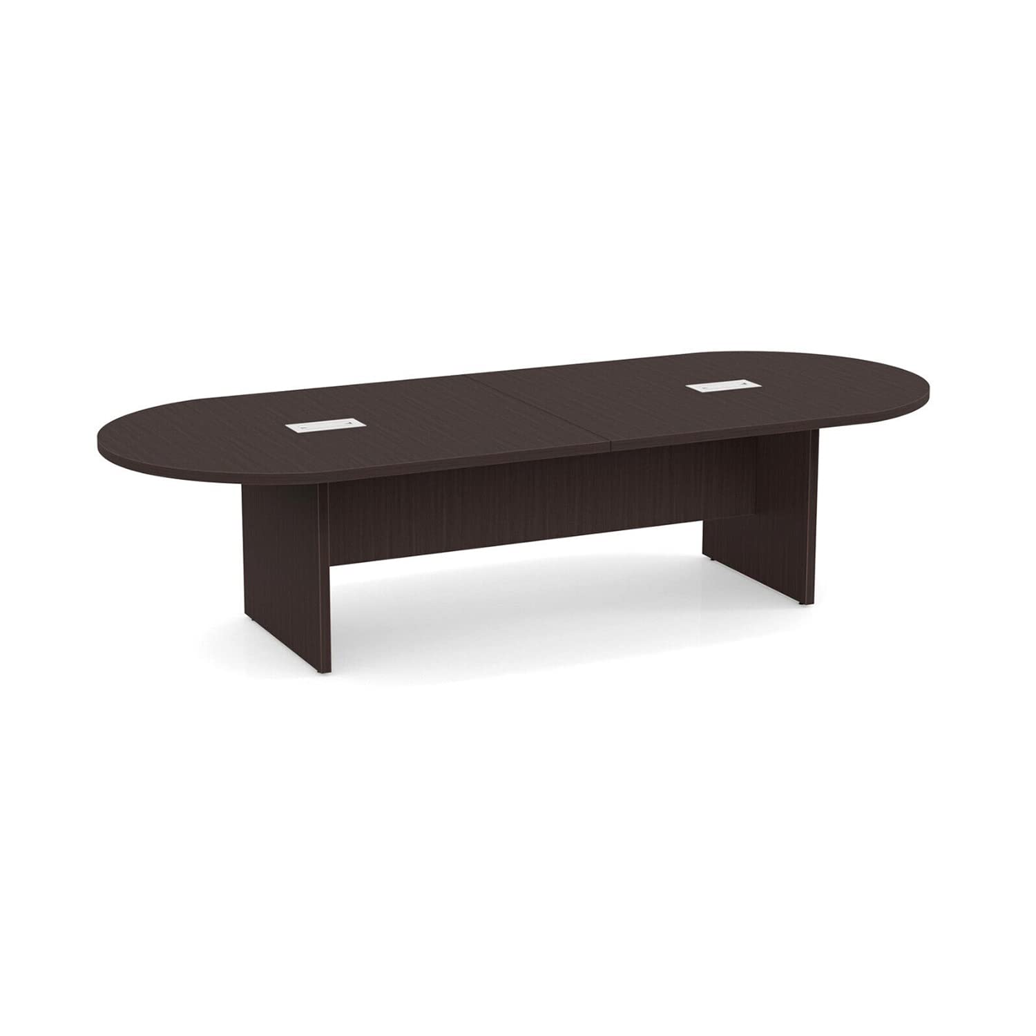 Thaweesuk Shop New 10 FT Laminate Espresso Finishes Modern Executive Oval Racetrack Shaped Conference Room Table Panel Style Legs Grommets Boardroom Office Meeting Desk Hardwood 118''L x 47''W x 29''H