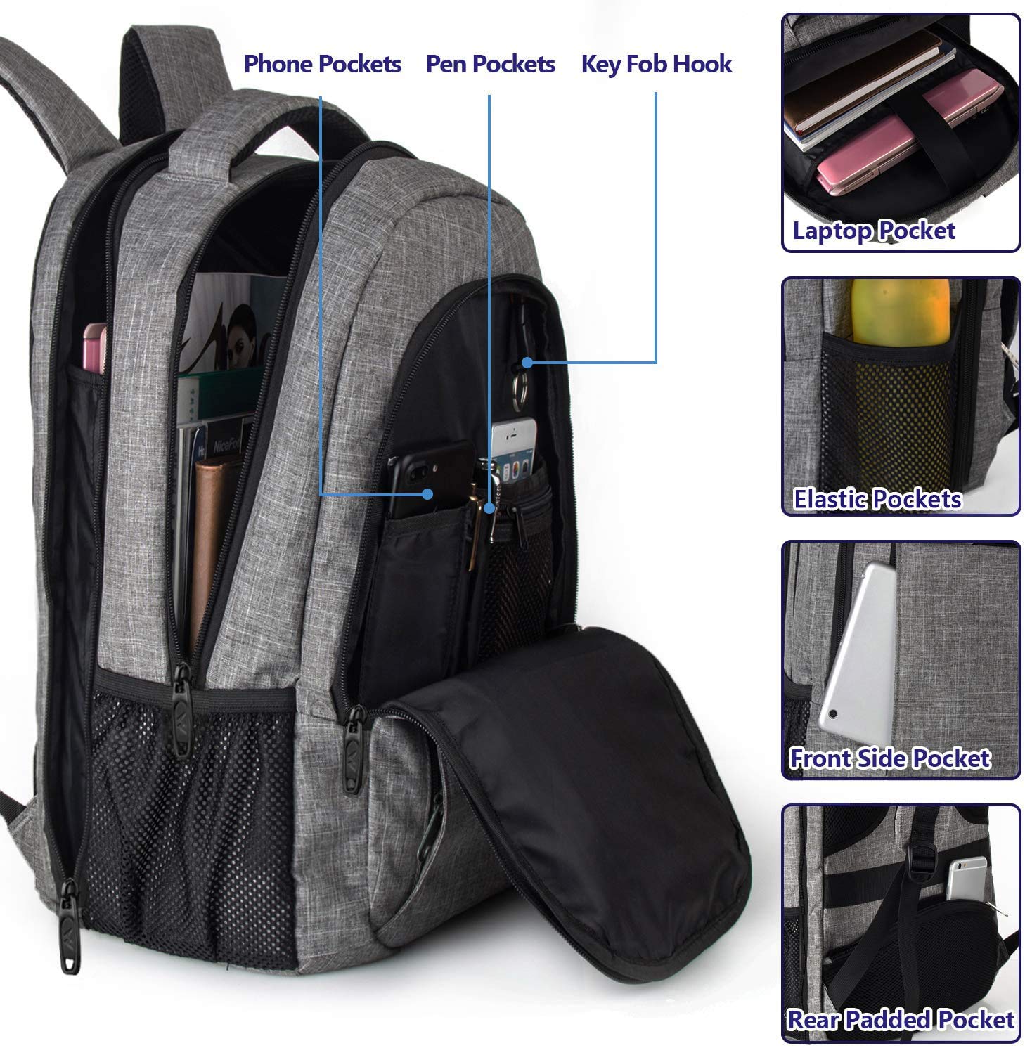 MATEIN 17 Inch Travel Laptop Backpack, Extra Large Business Backpack with USB Charging Port, Water-Resistant Computer Bag Daypack for Men Women Work Anti-Theft College Backpack, Grey