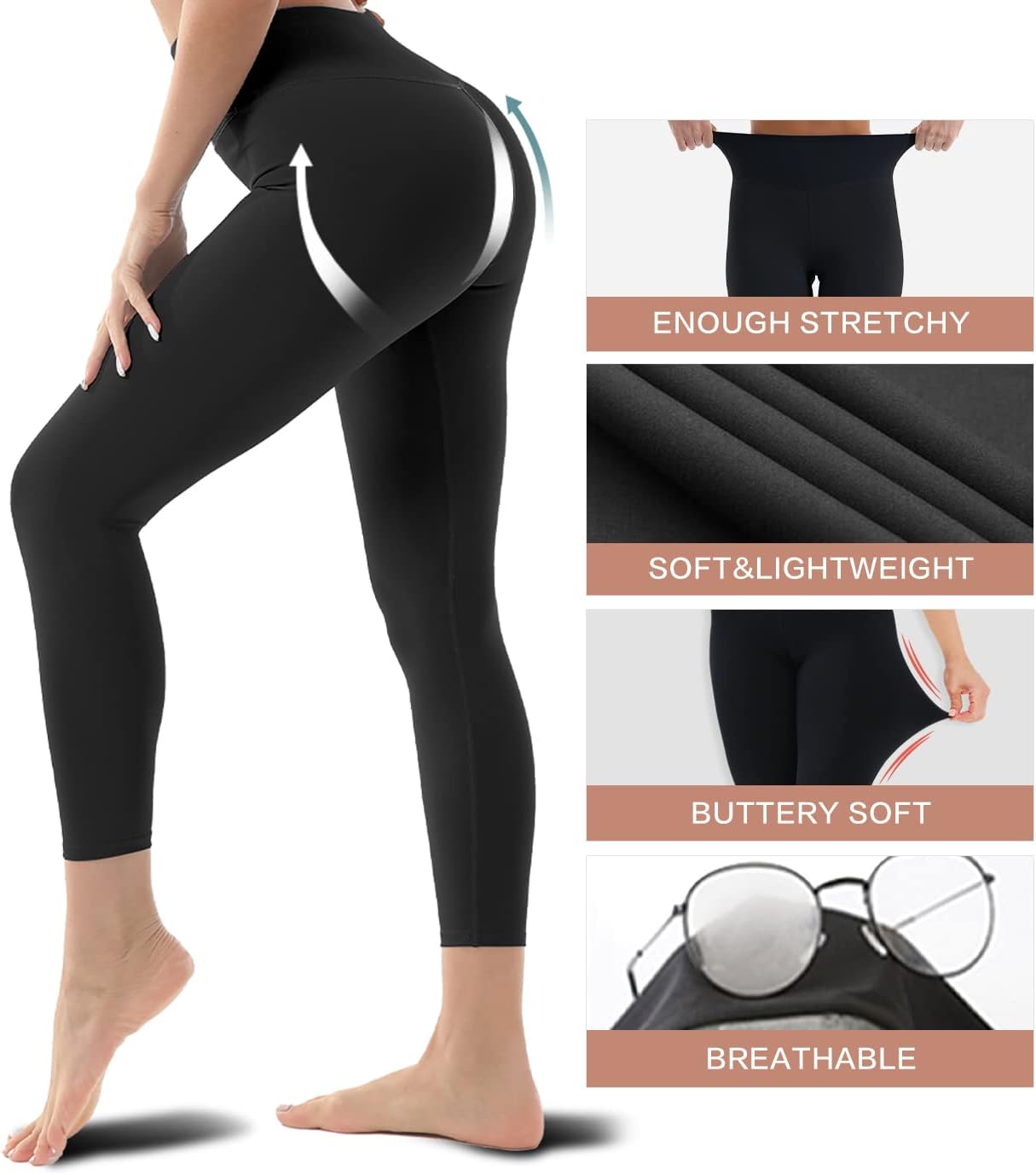 Blisset 3 Pack High Waisted Leggings for Women-Soft Athletic Tummy Control Pants for Running Yoga Workout Reg & Plus Size