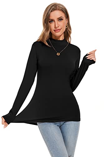 Turtle Necks for Womens Long Sleeve Mock Turtleneck Tops Soft Snug Fitted Underscrub Thermal Shirts Black X-Large