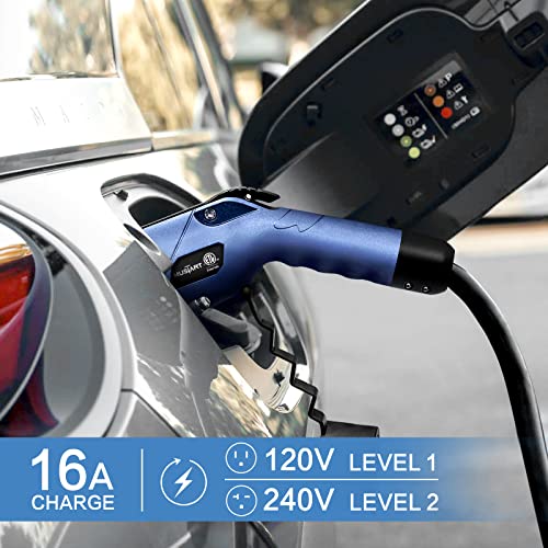 MUSTART Level 1 and Level 2 Portable EV Charger (16 Amp Adjustable, 100-240V, 25ft Cable). NEMA 6-20 Plug with NEMA 5-15 Adapter Electric Vehicle Charger