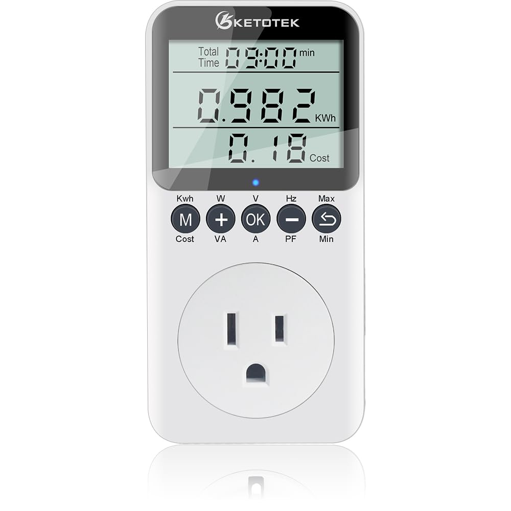 KETOTEK Watt Meter Power Meter Plug Electricity Usage Monitor for Home, Energy Monitor with LCD Display, Kilowatt Meter Socket Outlet, Voltage Amps Power Consumption Meter, Overload Protection