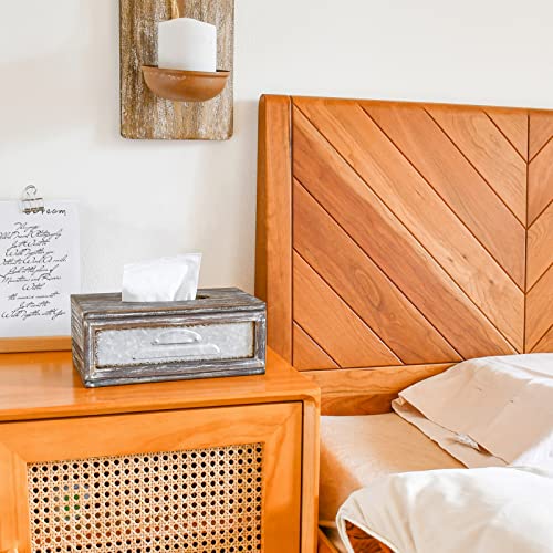 Rectangular Tissue Box Cover Rustic Wooden Tissue Box Cover Farmhouse Facial Tissue Box Holder Distressed Wood Tissues Napkin Box with Magnet Design for Bathroom Bedroom Dinner Table Office Home Decor