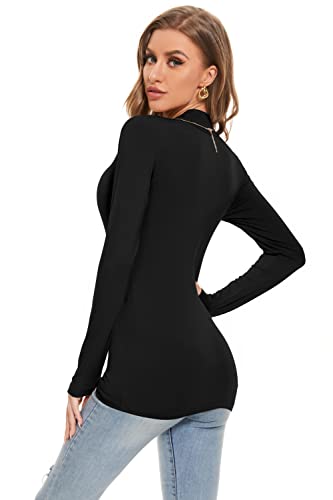 Turtle Necks for Womens Long Sleeve Mock Turtleneck Tops Soft Snug Fitted Underscrub Thermal Shirts Black X-Large
