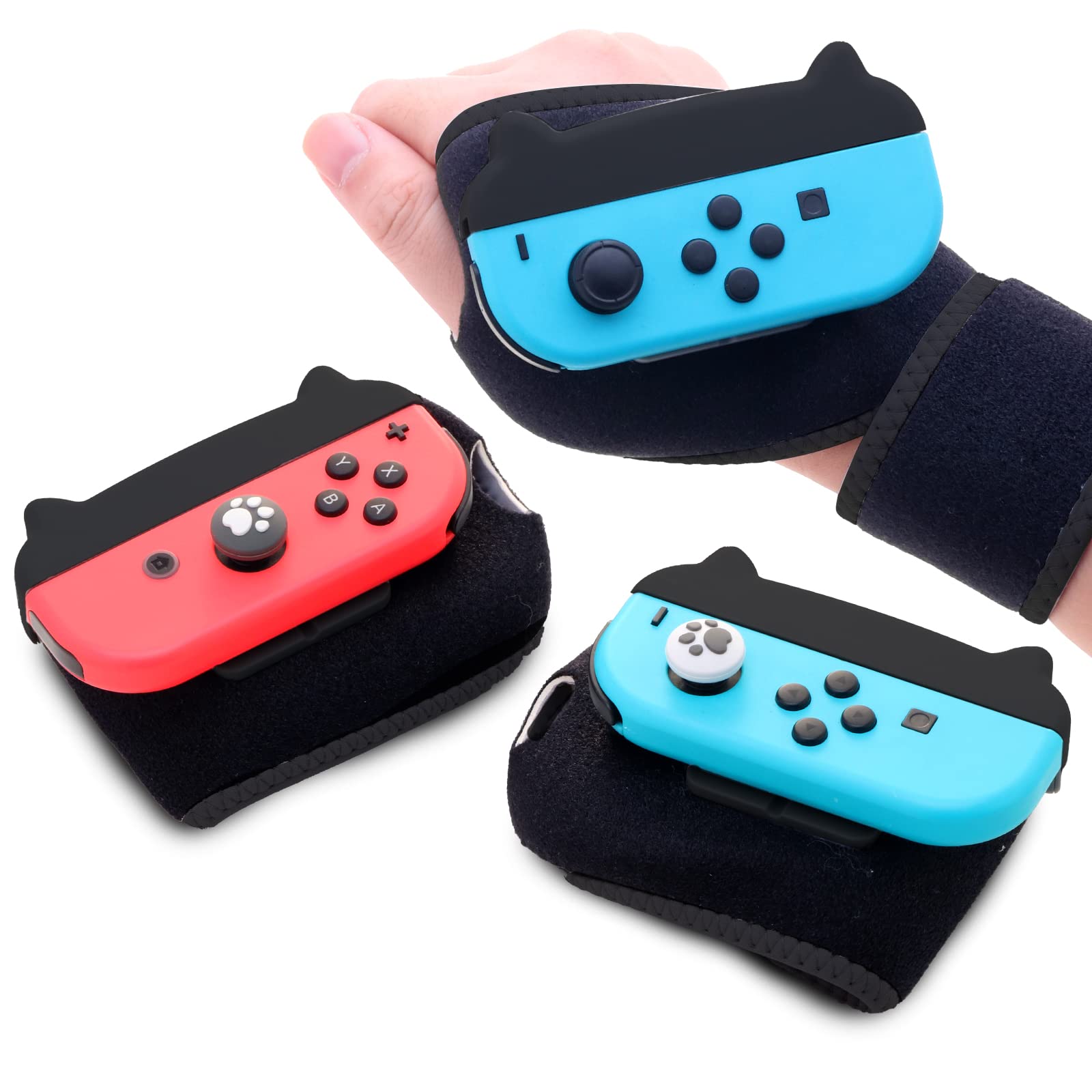 Switch Dance Wrist Strap, Switch Boxing Accessories for Switch Boxing Game with 2 Switch Thumb Grip Caps - Black