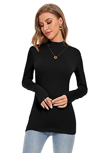 Turtle Necks for Womens Long Sleeve Mock Turtleneck Tops Soft Snug Fitted Underscrub Thermal Shirts Black X-Large