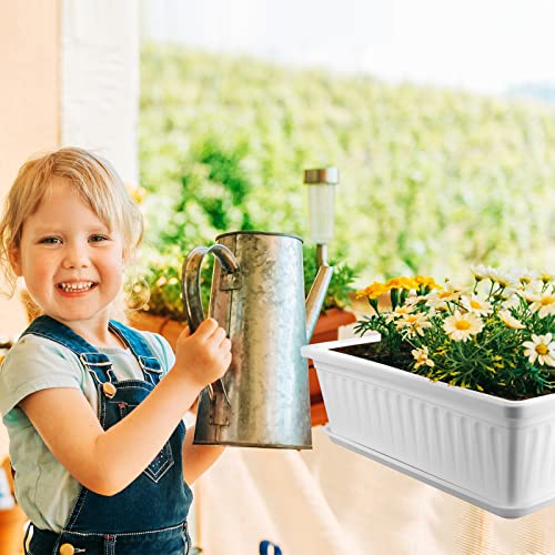 10 Pack Window Planter Box, 17 inch Rectangular Flower Planter Boxes with Tray for Indoor and Outdoor Flower Balcony Windowsill Patio Garden (White)