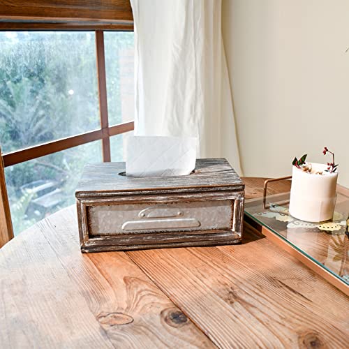 Rectangular Tissue Box Cover Rustic Wooden Tissue Box Cover Farmhouse Facial Tissue Box Holder Distressed Wood Tissues Napkin Box with Magnet Design for Bathroom Bedroom Dinner Table Office Home Decor