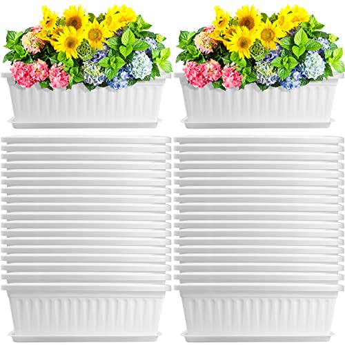 10 Pack Window Planter Box, 17 inch Rectangular Flower Planter Boxes with Tray for Indoor and Outdoor Flower Balcony Windowsill Patio Garden (White)