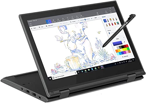 Lenovo 300e 11.6" 2-in-1 Touchscreen (4-Core Intel Celeron N4120, 4GB RAM, 128GB SSD, Active Stylus Pen, Webcam) Ruggedized & Water Resistant Flip Convertible Laptop, Type-C, Wi-Fi, Win 10 Pro