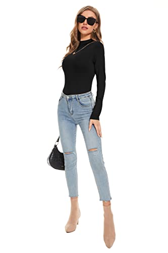 Turtle Necks for Womens Long Sleeve Mock Turtleneck Tops Soft Snug Fitted Underscrub Thermal Shirts Black X-Large