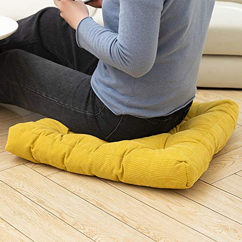 HIGOGOGO Floor Pillow, Square Meditation Pillow for Seating on Floor Solid Thick Tufted Seat Cushion Meditation Cushion for Yoga Living Room Sofa Balcony Outdoor, Yellow, 22x22 Inch