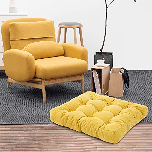 HIGOGOGO Floor Pillow, Square Meditation Pillow for Seating on Floor Solid Thick Tufted Seat Cushion Meditation Cushion for Yoga Living Room Sofa Balcony Outdoor, Yellow, 22x22 Inch