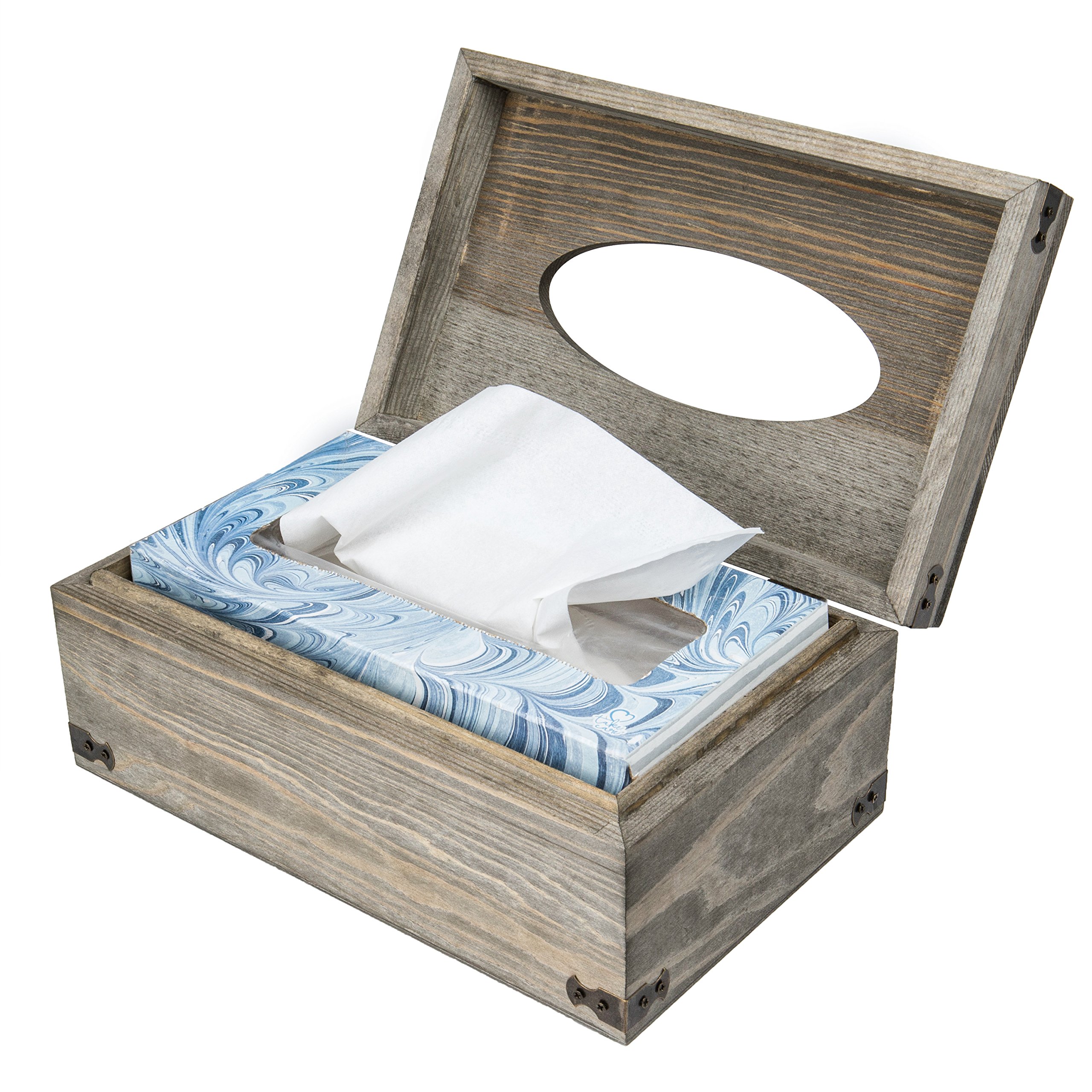 MyGift Rustic Gray Solid Wood Tissue Box Holder Rectangular Cover, Decorative Bathroom Facial Tissue Box Holder with Hinged Lid