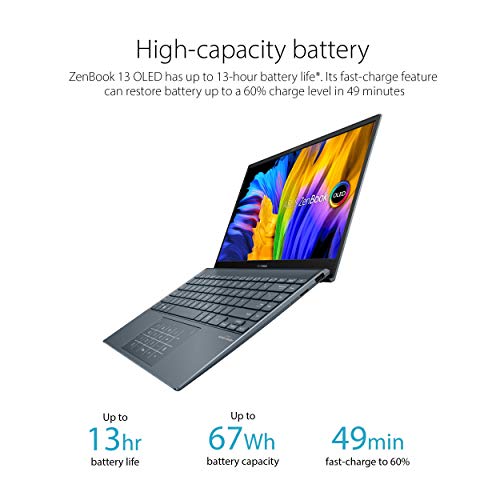 ASUS ZenBook 13 Ultra-Slim Laptop, 13.3β OLED NanoEdge, Intel Evo Platform i7-1165G7, 16GB, 512GB SSD, NumberPad, Thunderbolt 4, Wi-Fi 6, Windows 11 Pro, AI Noise-Cancellation, Pine Grey, UX325EA-XH74