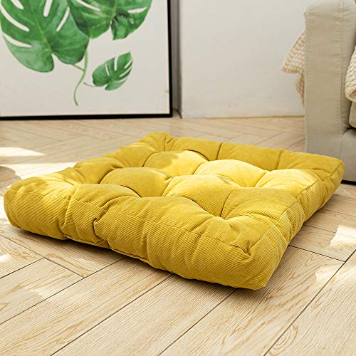 HIGOGOGO Floor Pillow, Square Meditation Pillow for Seating on Floor Solid Thick Tufted Seat Cushion Meditation Cushion for Yoga Living Room Sofa Balcony Outdoor, Yellow, 22x22 Inch
