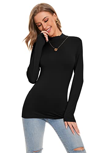 Turtle Necks for Womens Long Sleeve Mock Turtleneck Tops Soft Snug Fitted Underscrub Thermal Shirts Black X-Large