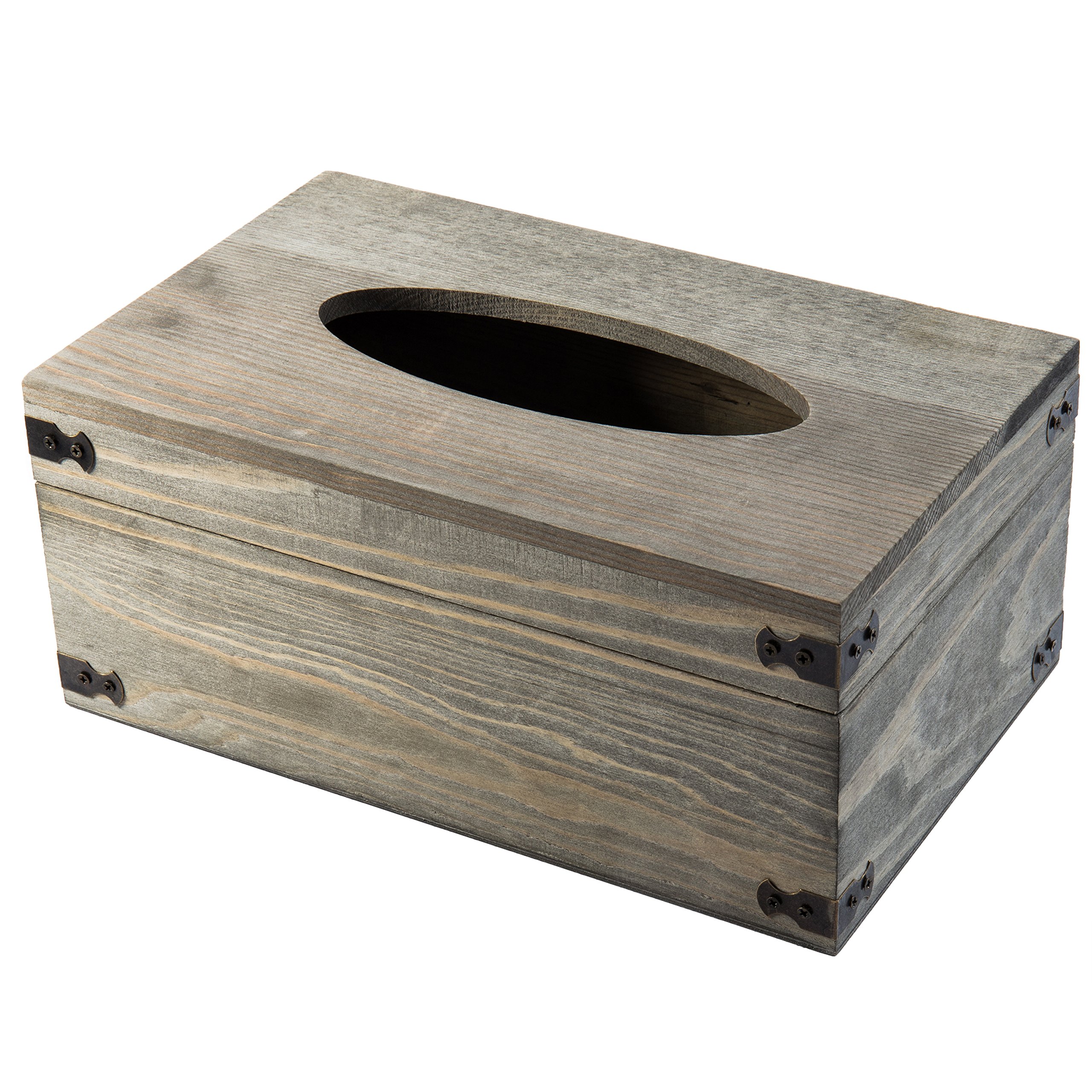MyGift Rustic Gray Solid Wood Tissue Box Holder Rectangular Cover, Decorative Bathroom Facial Tissue Box Holder with Hinged Lid