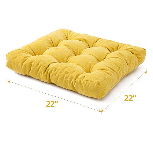 HIGOGOGO Floor Pillow, Square Meditation Pillow for Seating on Floor Solid Thick Tufted Seat Cushion Meditation Cushion for Yoga Living Room Sofa Balcony Outdoor, Yellow, 22x22 Inch