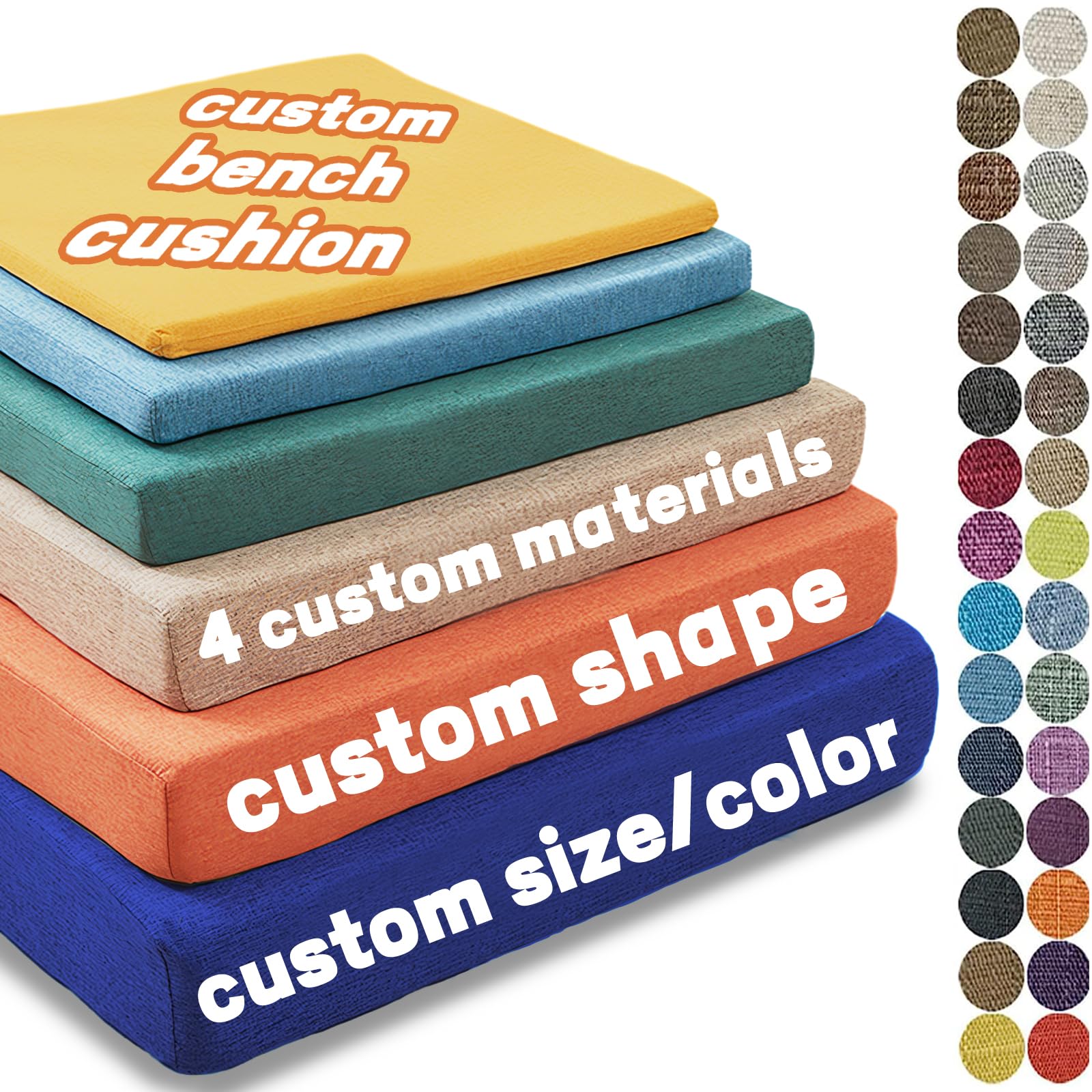 Custom Bench Cushion, Custom Size Shape Cushions for Bench Seat Indoor Bay Window Cushion,70D Outdoor Furniture Non-Slip Chair Pads,Replacement Cushion for Garden Patio - 40 Colors
