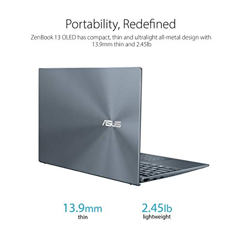 ASUS ZenBook 13 Ultra-Slim Laptop, 13.3β OLED NanoEdge, Intel Evo Platform i7-1165G7, 16GB, 512GB SSD, NumberPad, Thunderbolt 4, Wi-Fi 6, Windows 11 Pro, AI Noise-Cancellation, Pine Grey, UX325EA-XH74