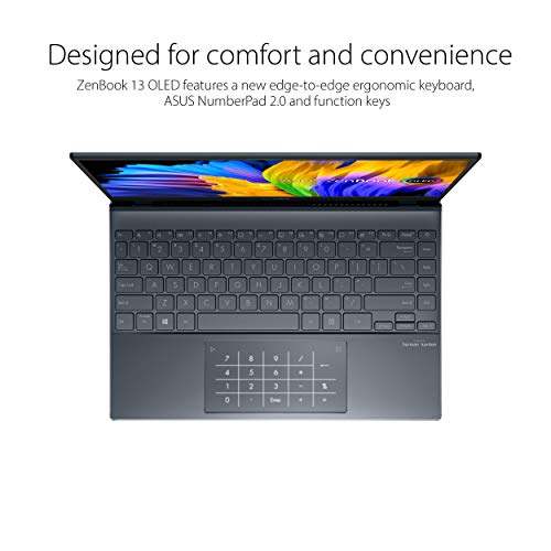 ASUS ZenBook 13 Ultra-Slim Laptop, 13.3β OLED NanoEdge, Intel Evo Platform i7-1165G7, 16GB, 512GB SSD, NumberPad, Thunderbolt 4, Wi-Fi 6, Windows 11 Pro, AI Noise-Cancellation, Pine Grey, UX325EA-XH74