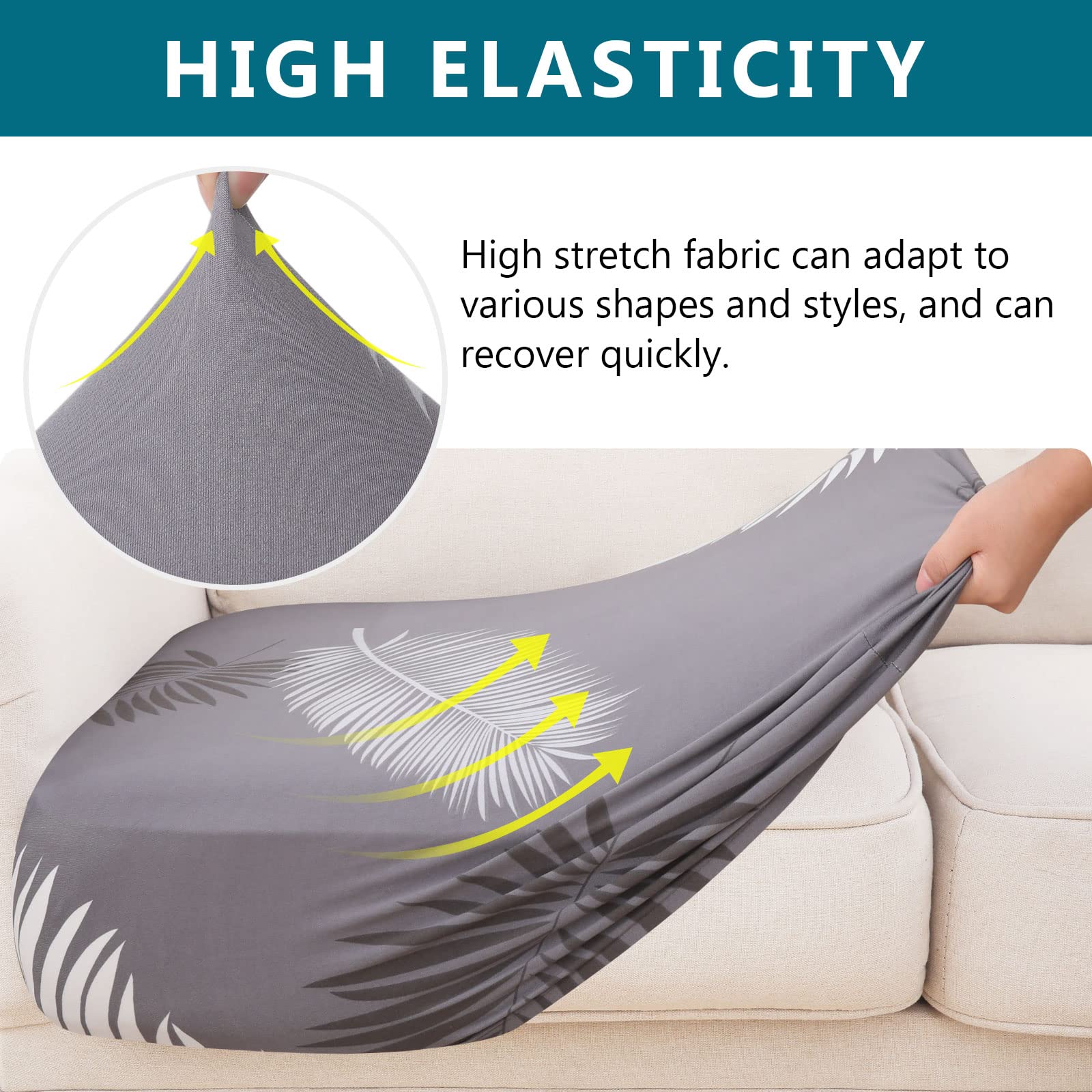 hyha Printing Sofa Couch Cushion Covers, Replacement Individual Seat Cushion Covers, Magic Sofa Covers Washable for Sectional Pets, Pattern Sofa Slipcovers (1 Cushion Armchair, Grey Feathers)