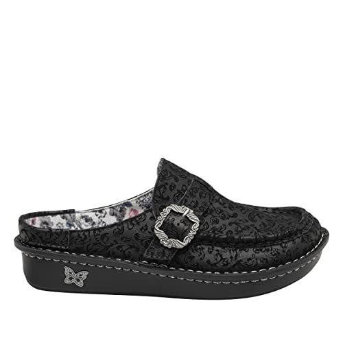 Alegria Women's Brigid Ivalace Leather Moc Toe Open Back Clog with Heel Cup 5-5.5 M US