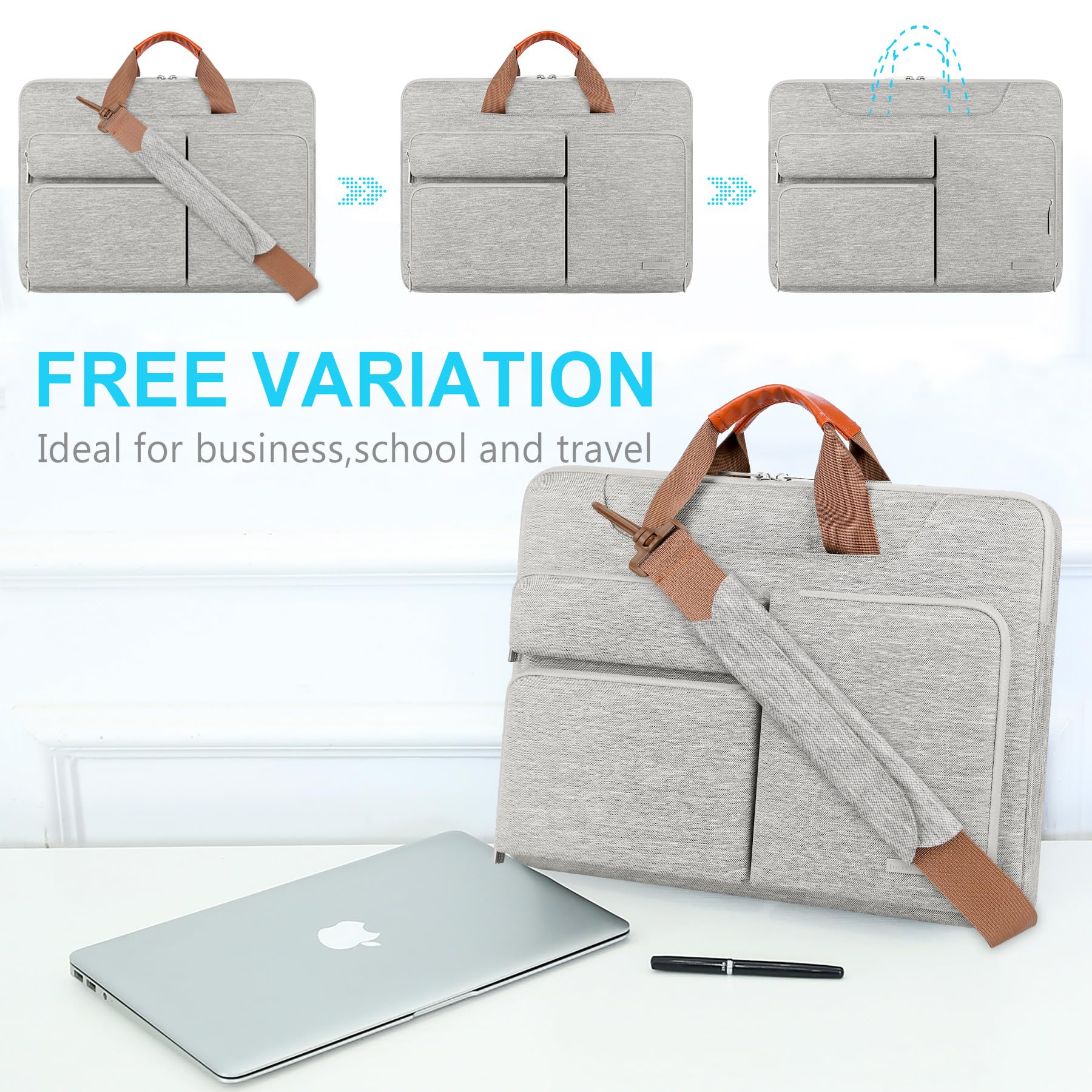 Lacdo 360° Protective Laptop Shoulder Bag, 16 inch Laptop Bag for 16 inch New MacBook Pro M4/M3/M2 /M1 Pro Max A3403 A3186 A2991 A2780 A2485 2024-2019, 15" Surface Laptop 7th Copilot+PC Computer, Gray
