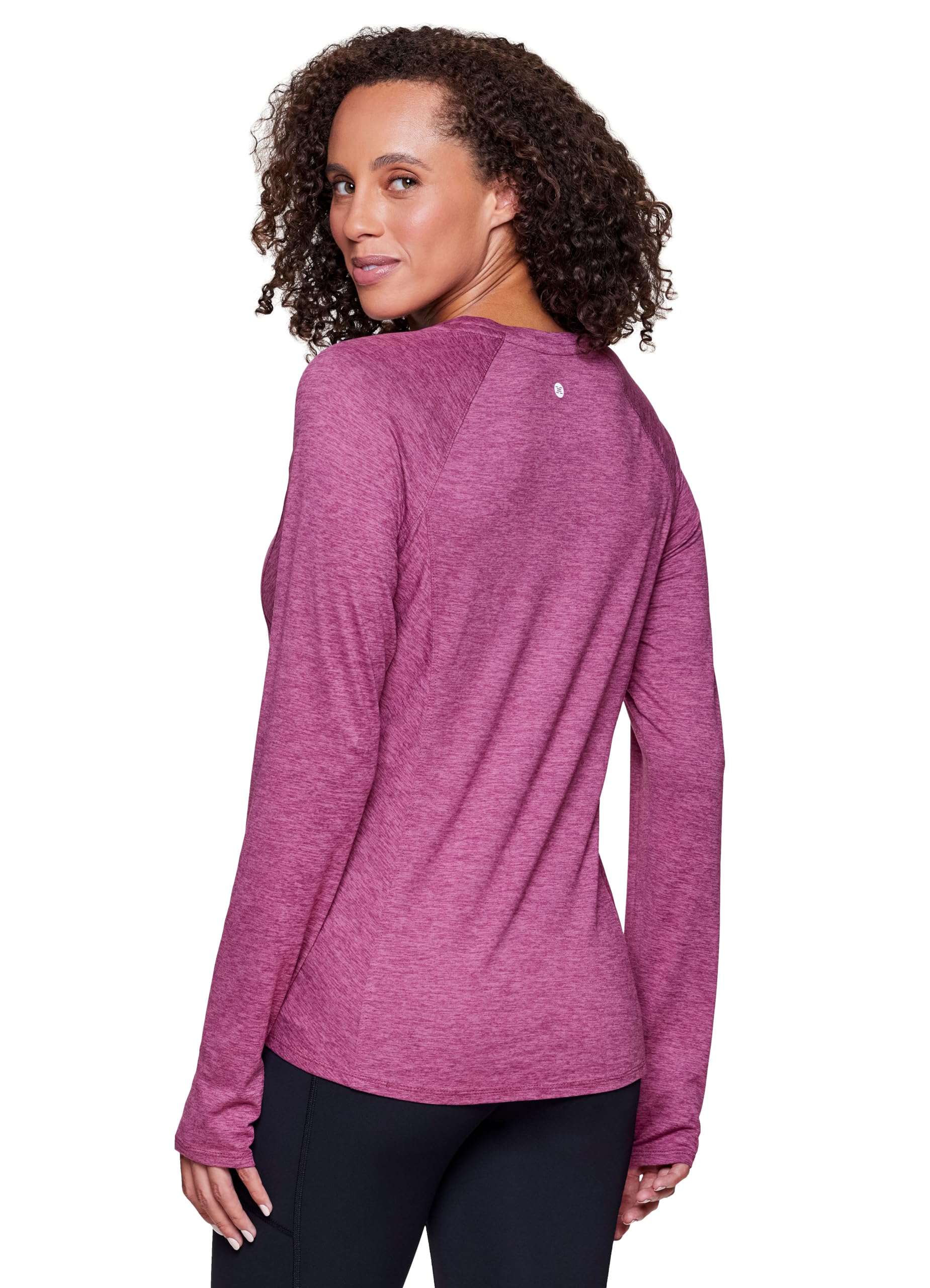 RBX Activewear Long Sleeve Running Top for Women, Lightweight Space Dye Buttery Soft Yoga Tee with Thumbholes Heathered Berry Wine M