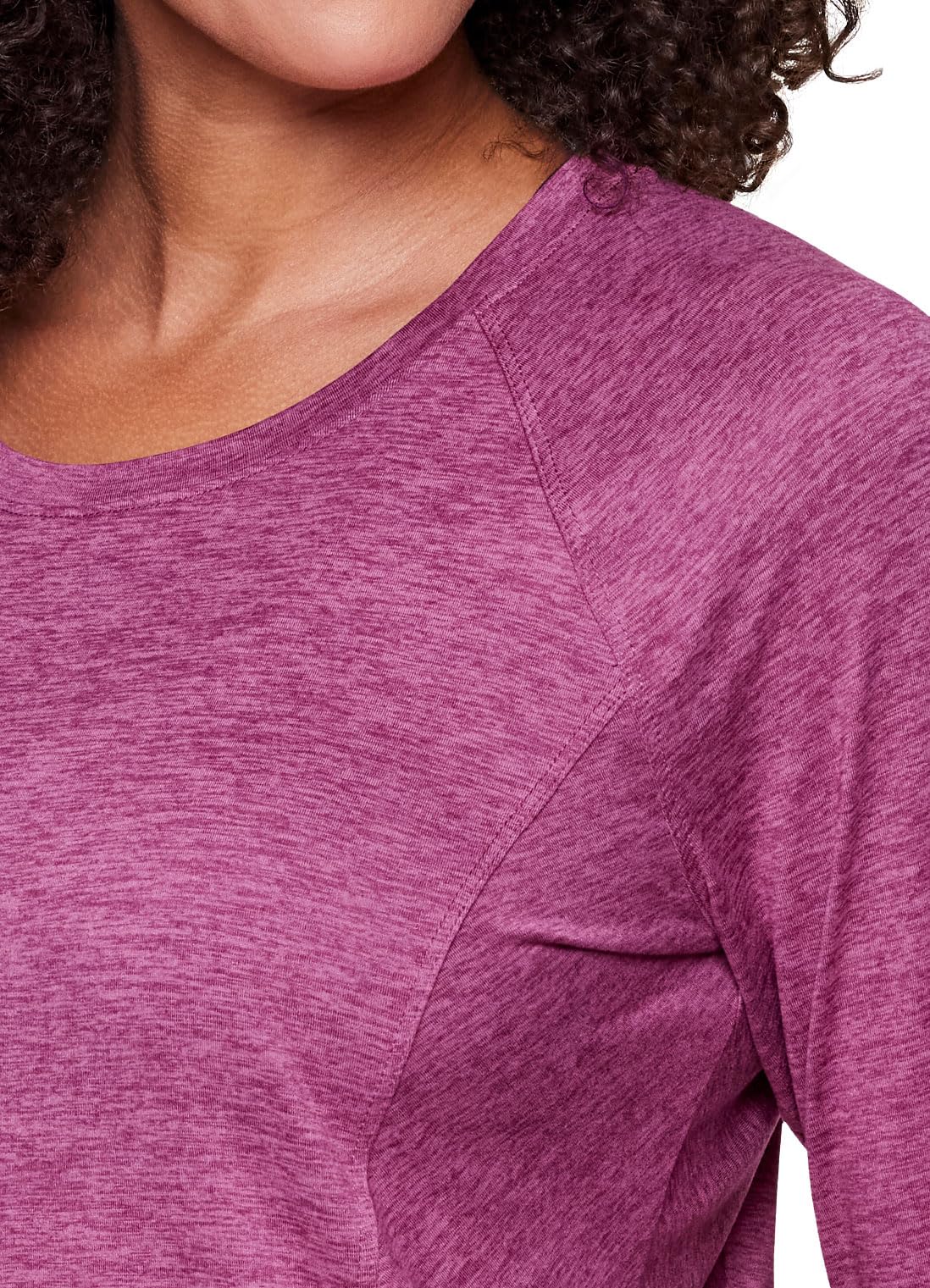 RBX Activewear Long Sleeve Running Top for Women, Lightweight Space Dye Buttery Soft Yoga Tee with Thumbholes Heathered Berry Wine M