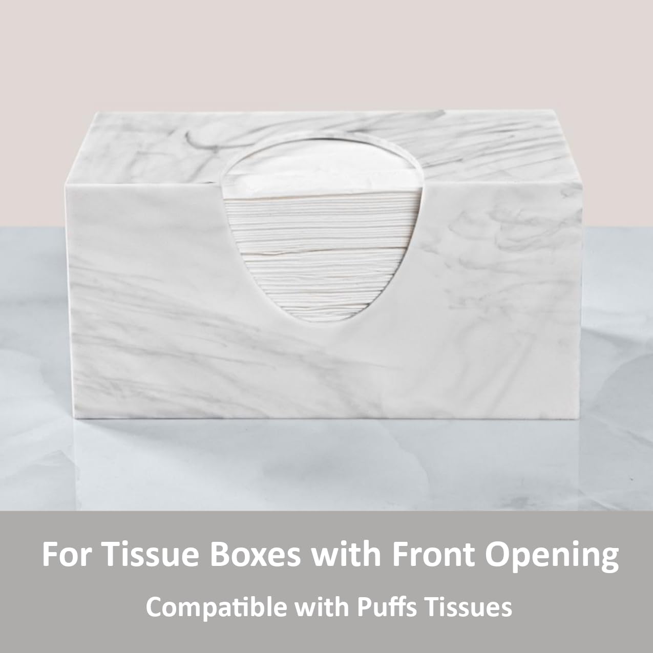 Tissue Box Cover Rectangle - Tissue Box Holder Rectangular - Compatible with Puffs - Acrylic Marble Bathroom Accessories Decor