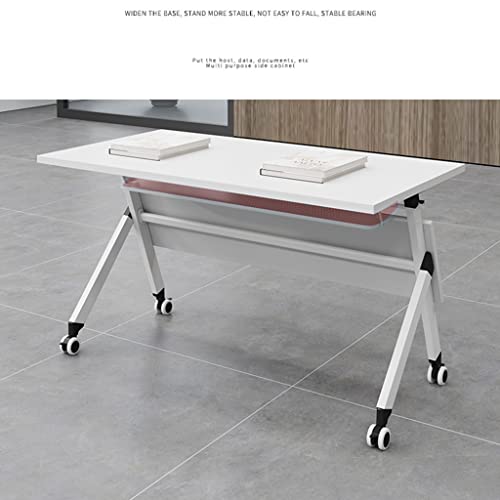 GUINJO Flip Top Mobile Training Table with Modesty and Lockable Wheels, Foldable Meeting Table for Conference Rooms,Training Rooms,Media Centers,Classrooms (Color : White, Size : 120 * 40 * 75cm)