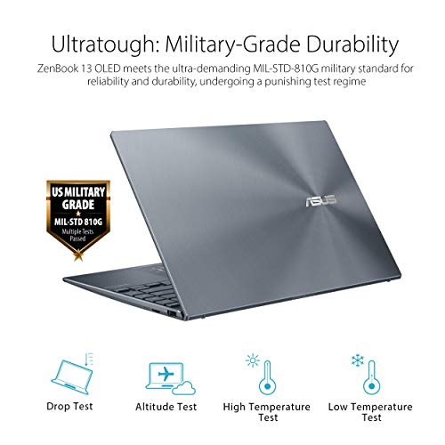 ASUS ZenBook 13 Ultra-Slim Laptop, 13.3” OLED FHD NanoEdge Bezel Display, Intel Core i7-1165G7, 8GB LPDDR4X RAM, 512GB SSD, NumberPad, Thunderbolt 4, Wi-Fi 6, Windows 10 Home, Pine Grey, UX325EA-ES71