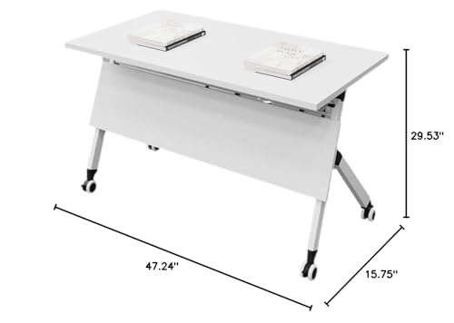 GUINJO Flip Top Mobile Training Table with Modesty and Lockable Wheels, Foldable Meeting Table for Conference Rooms,Training Rooms,Media Centers,Classrooms (Color : White, Size : 120 * 40 * 75cm)