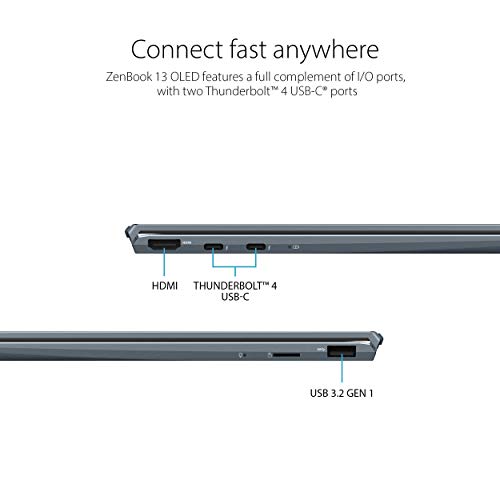 ASUS ZenBook 13 Ultra-Slim Laptop, 13.3” OLED FHD NanoEdge Bezel Display, Intel Core i7-1165G7, 8GB LPDDR4X RAM, 512GB SSD, NumberPad, Thunderbolt 4, Wi-Fi 6, Windows 10 Home, Pine Grey, UX325EA-ES71