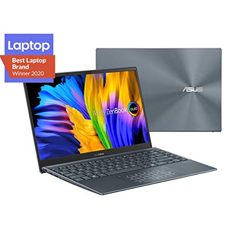 ASUS ZenBook 13 Ultra-Slim Laptop, 13.3β OLED NanoEdge, Intel Evo Platform i7-1165G7, 16GB, 512GB SSD, NumberPad, Thunderbolt 4, Wi-Fi 6, Windows 11 Pro, AI Noise-Cancellation, Pine Grey, UX325EA-XH74