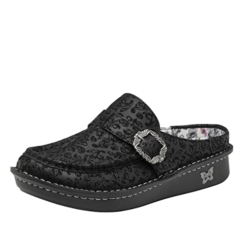 Alegria Women's Brigid Ivalace Leather Moc Toe Open Back Clog with Heel Cup 5-5.5 M US