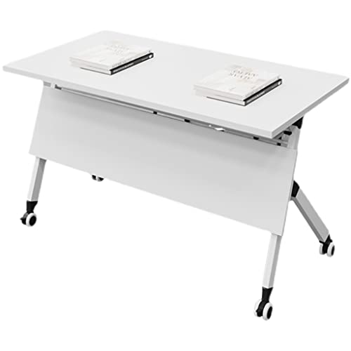 GUINJO Flip Top Mobile Training Table with Modesty and Lockable Wheels, Foldable Meeting Table for Conference Rooms,Training Rooms,Media Centers,Classrooms (Color : White, Size : 120 * 40 * 75cm)