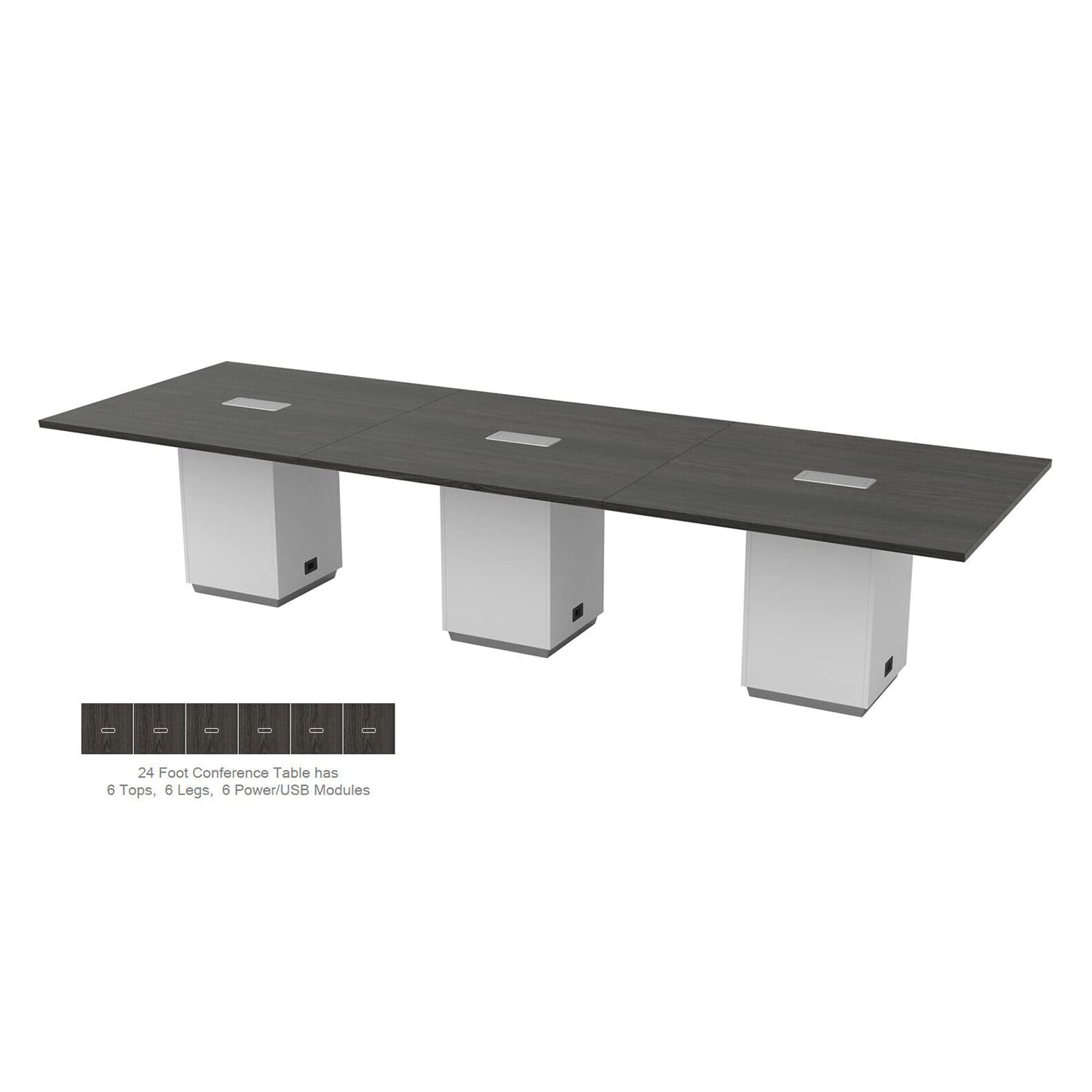 Thaweesuk Shop 24 FT Gray and White Finish High End Modern Executive Rectangle Shaped Conference Table Square Legs Grommets Racetrack Boardroom Meeting Room Desk Office Wood 288''L x 48''W x 30''H