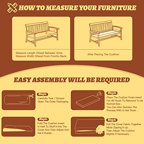 Focuprodu Bench Cushion.36x14 Inch Spill-Resistant Bench Cushion is Suitable for Patio Benches, Patio Sofas, Garden Benches. Comes with 2 Tie Straps for Easy Removal for Cleaning. (36x14x2.5, Red)