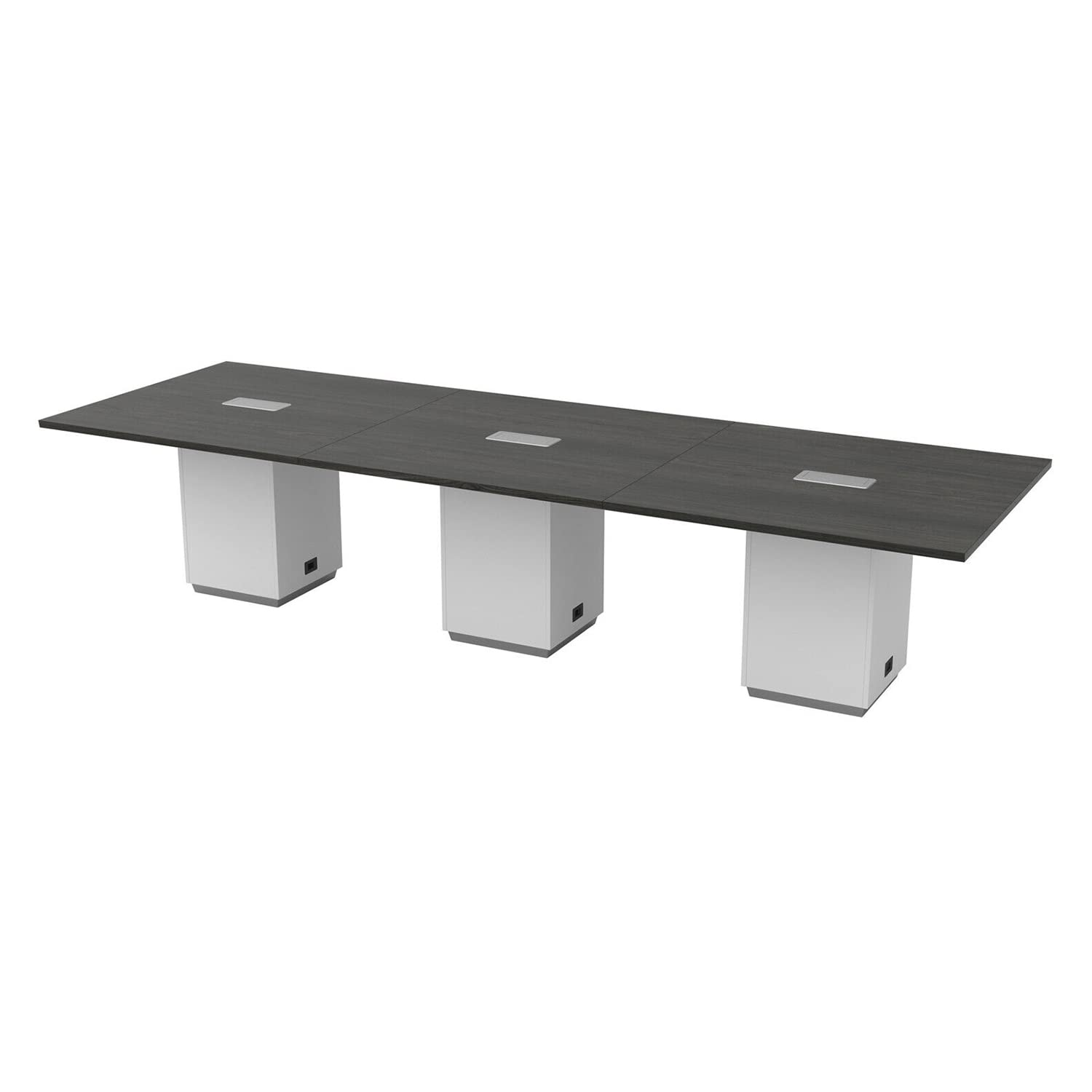 Thaweesuk Shop 24 FT Gray and White Finish High End Modern Executive Rectangle Shaped Conference Table Square Legs Grommets Racetrack Boardroom Meeting Room Desk Office Wood 288''L x 48''W x 30''H