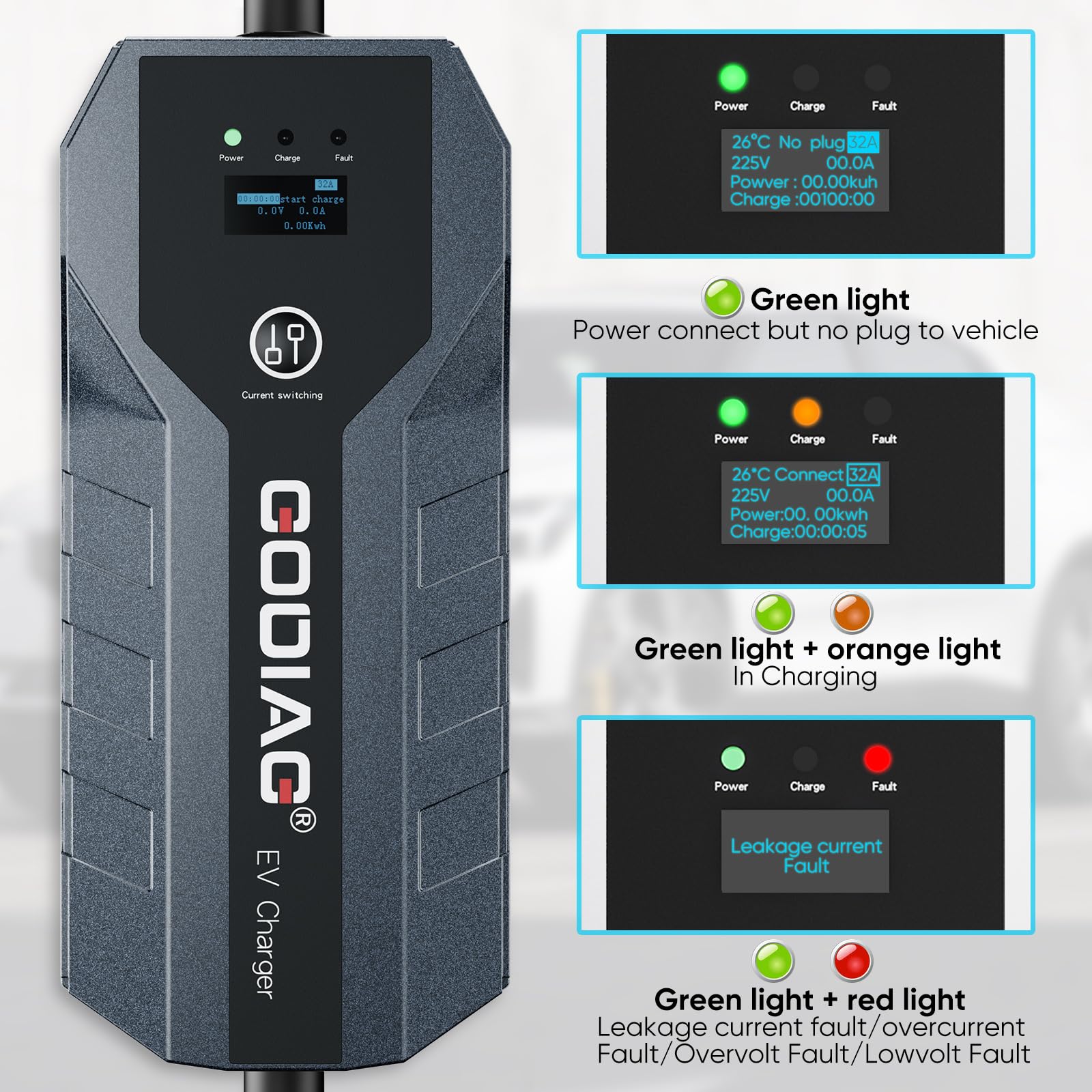 EV Charger Level 2, 32Amp 240V NEMA 14-50 Plug Electric Car Charger with 21 ft Cable, 10/16/24/32A Adjustable Portable J1772 EV Charger for J1772 EVs, PHEVs