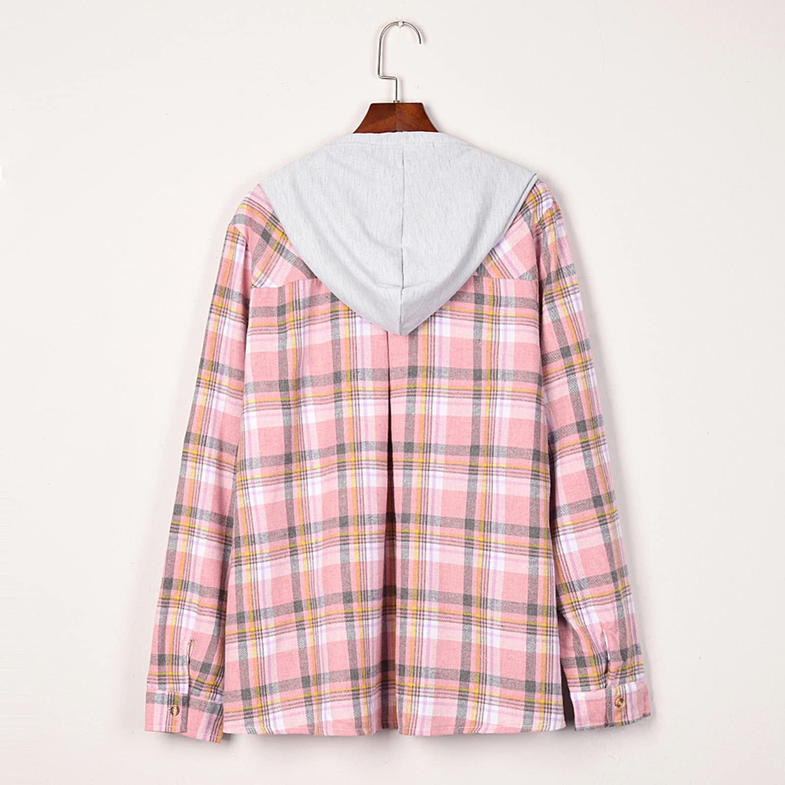 Jackets for Women 2023 Casual Long Plaid Print Shirts Long Sleeve Tops Open Front Button Down Hoodie Cardigan Lightweight Plus Size Coats Outerwear Fall Winter Clothes My Orders(B-Pink,XX-Large)