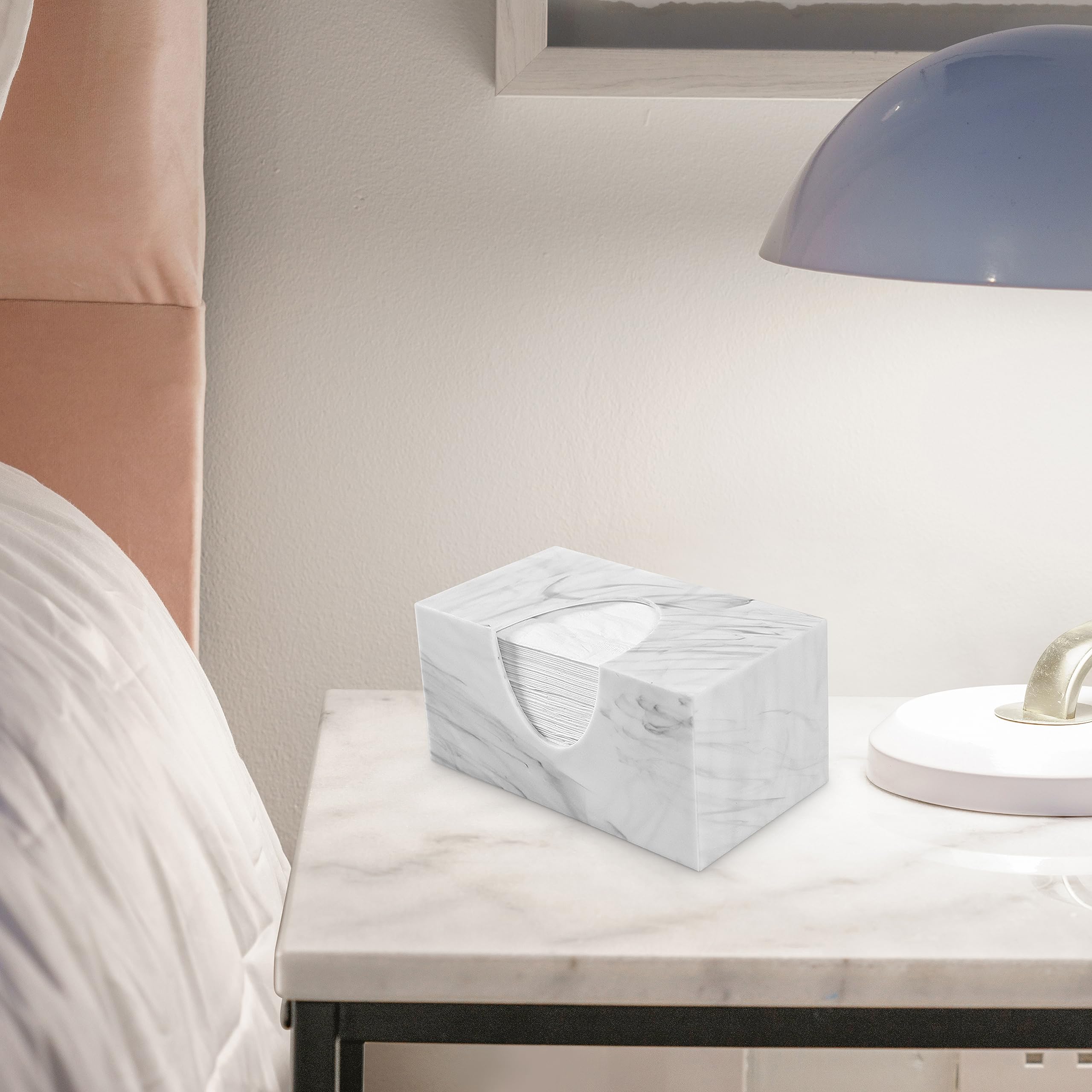 Tissue Box Cover Rectangle - Tissue Box Holder Rectangular - Compatible with Puffs - Acrylic Marble Bathroom Accessories Decor