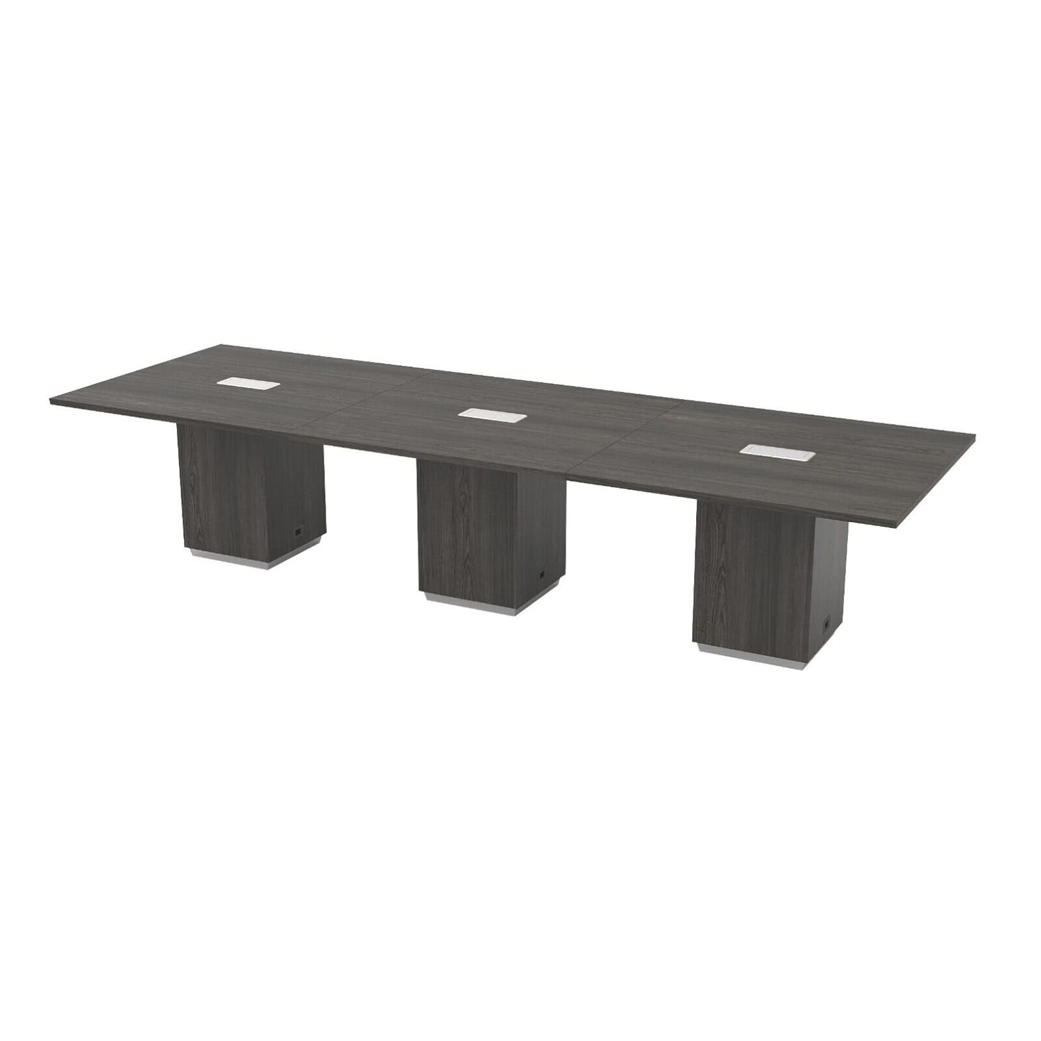 Thaweesuk Shop New Gray 12 FT Modern Executive Rectangle Shaped Conference Table Square Legs Grommets Racetrack Meeting Boardroom Desk High End Office Furniture Wood 144''L x 48''W x 30''H of Set